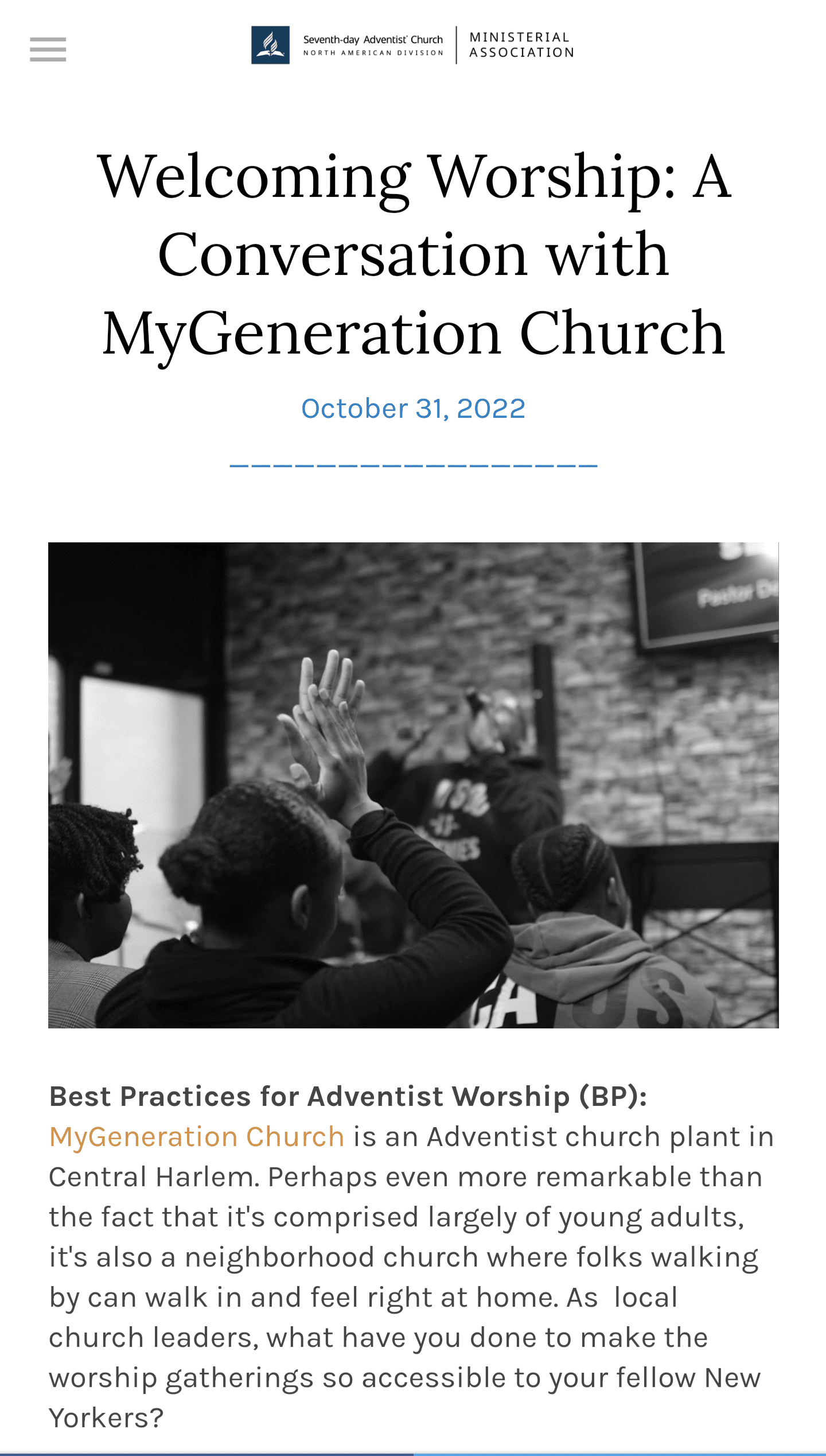 Welcoming Worship: A Conversation with MyGeneration Church | MyGeneration Church